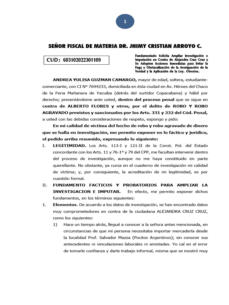 Solicitud de Ampliación de Investigación Robo Andrea Yulisa | PDF | Robo