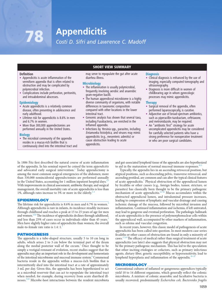 Appendicitis: Costi D. Sifri and Lawrence C. Madoff | PDF | Medical Imaging | Ct Scan
