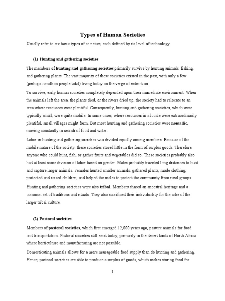 Types of Human Societies | PDF | Hunter Gatherer | Society