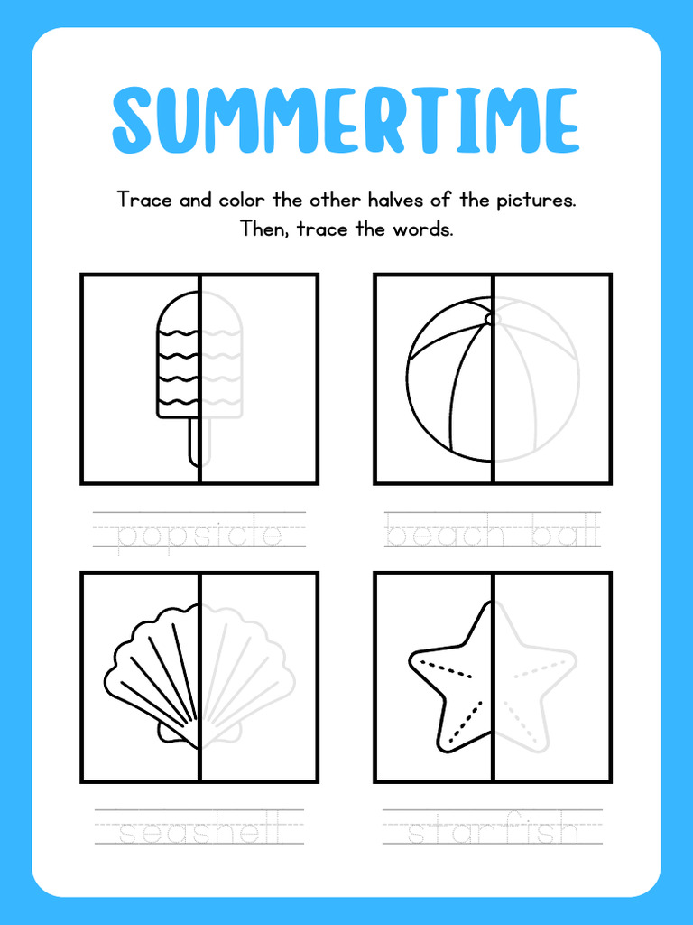 Blue White Summertime Activity Worksheet For Early Finishers | PDF