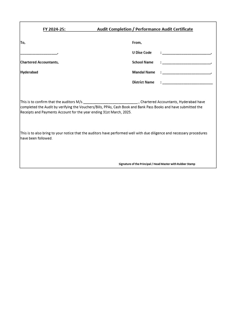 FY 2024-25 Audit Completion Certificate | PDF