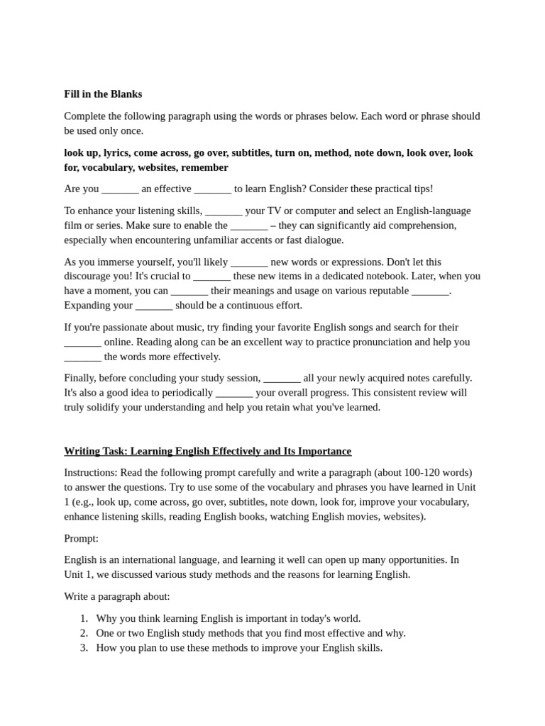 Exercise unit 1 (Grade 9) | PDF