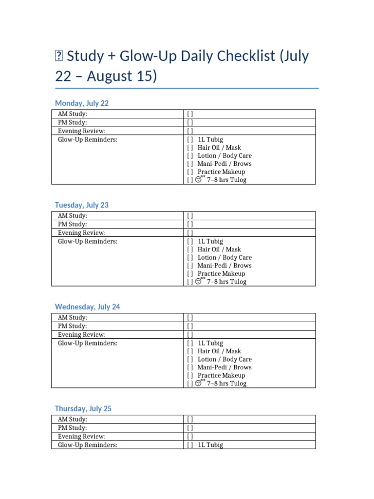 Gel Study GlowUp Checklist | PDF | Skin | Skin Care