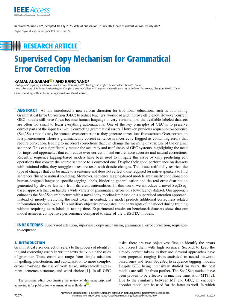 Supervised Copy Mechanism For Grammatical Error Correction | PDF | Applied Mathematics ...