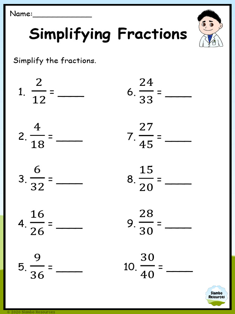 Grade 5 Simplifying Fractions Worksheet 5 | PDF
