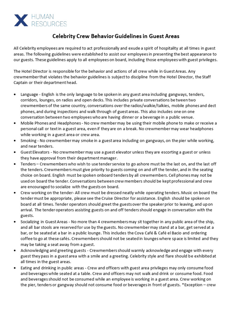 1-Celebrity Crew Behavior Guidelines in Guest Areas-1 | PDF | Coffeehouse