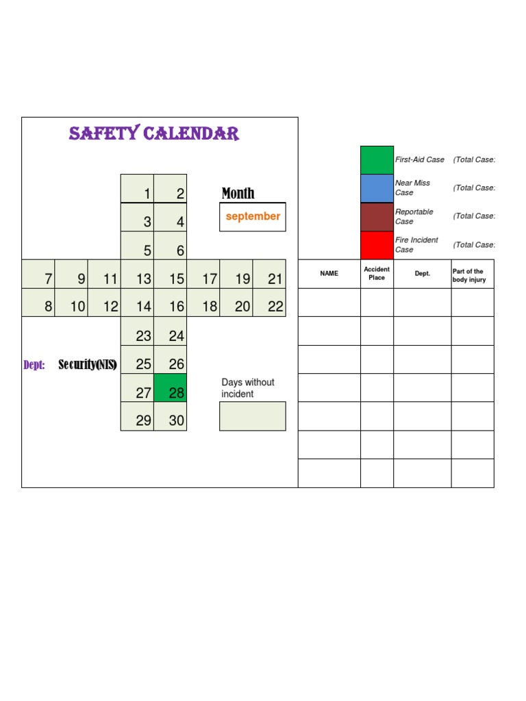 Safety Calendar, 2012 | PDF