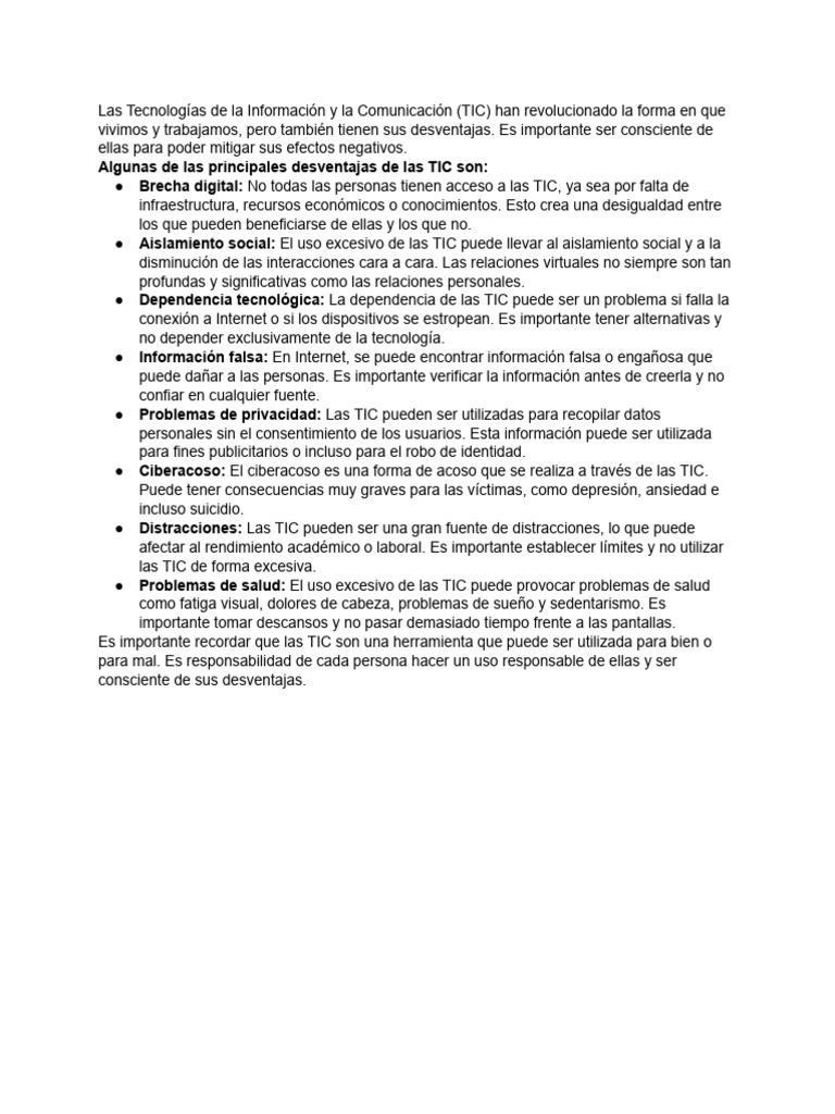 Desventajas de Las Tics | PDF