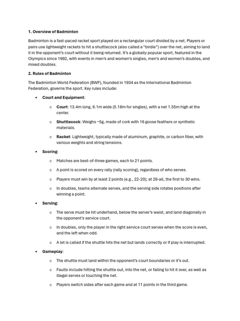 Badminton Overview and Key Champions | PDF | Sports Competitions ...