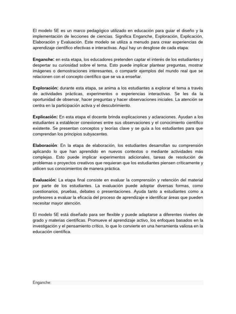 Modelo 5E en la enseñanza de ciencias | PDF | Evaluación | Fotosíntesis