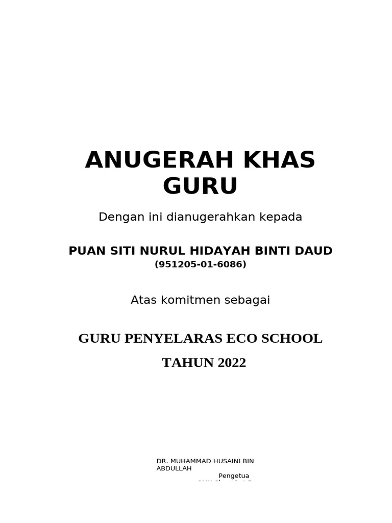 Anugerah Khas Guru & Panitia | PDF