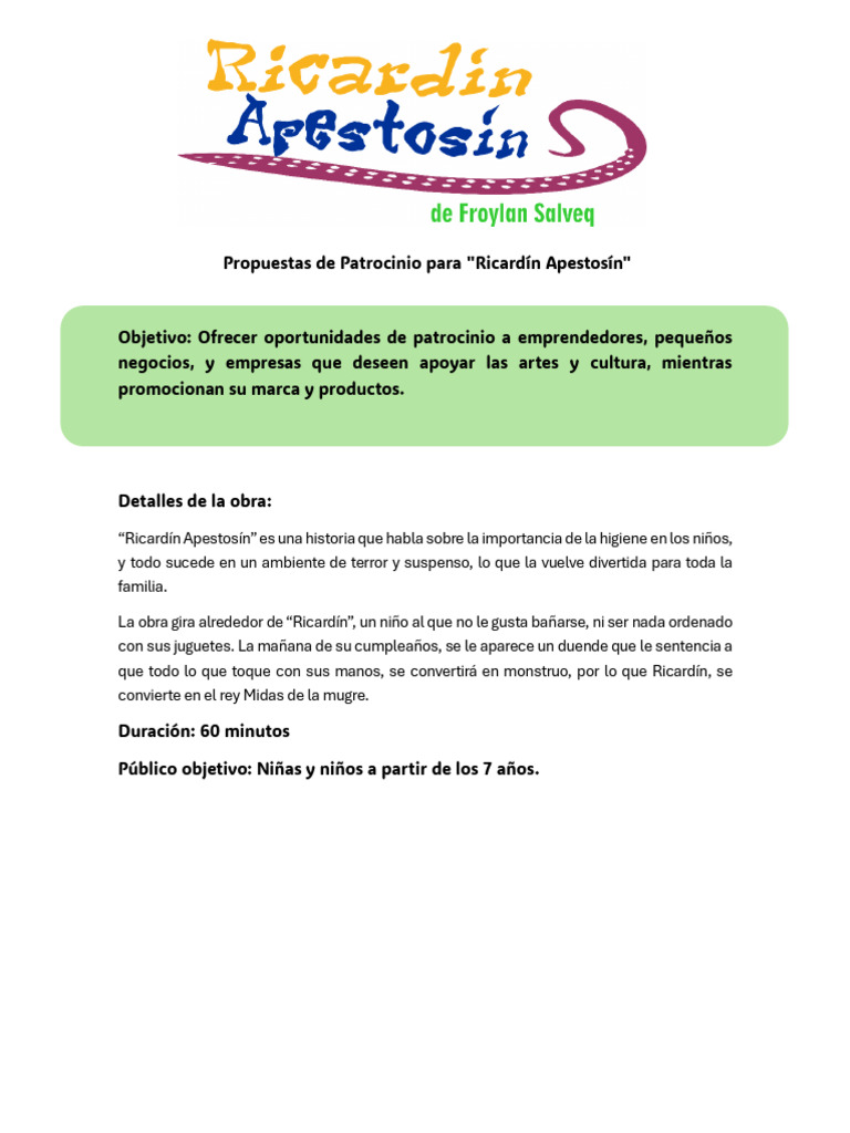 Patrocinio para la obra "Ricardín Apestosín" | PDF | Marca