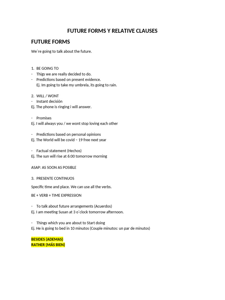 Future Forms and Relative Clauses | PDF