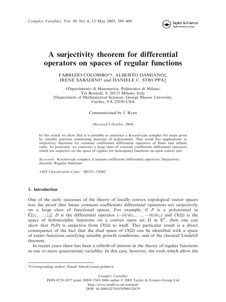 A Surjectivity Theory | PDF | Matrix (Mathematics) | Polynomial