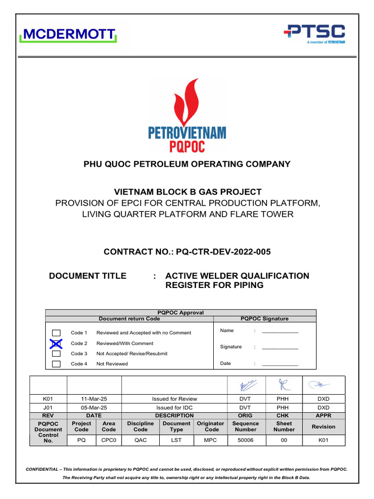 PQ Cpc0 Qac LST MPC 50006 00 - k01 Active Welder Qualification Register For Piping - Code2 | PDF ...