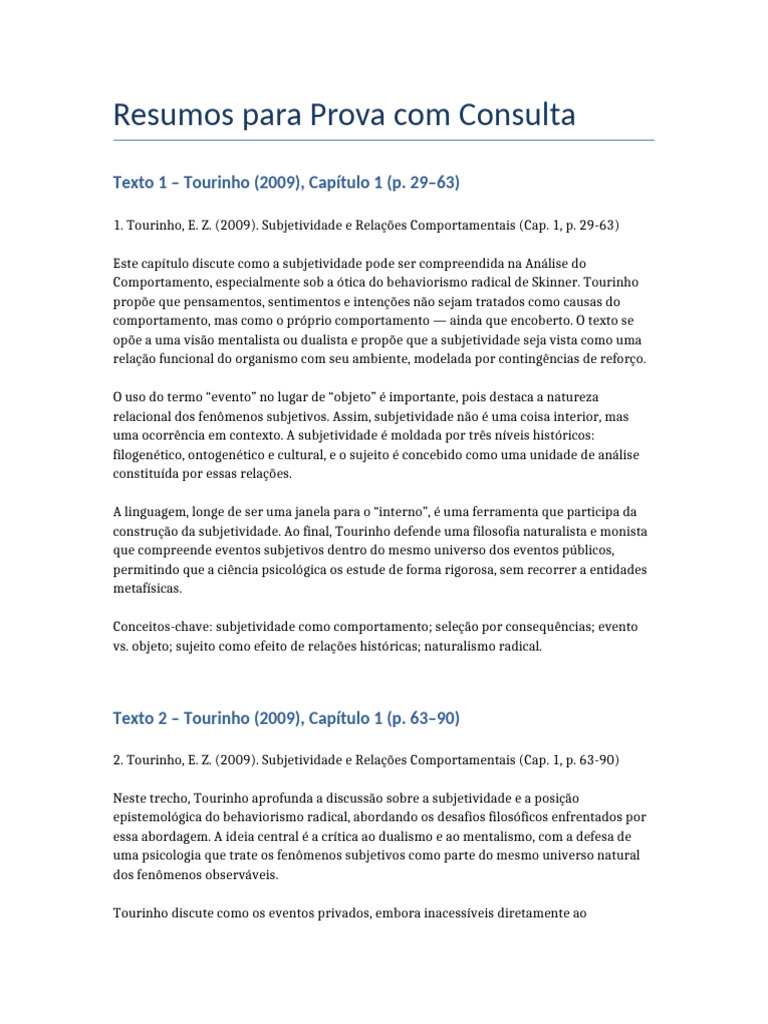 Resumos Completos Prova Consulta | PDF | Behaviorismo | Comportamento