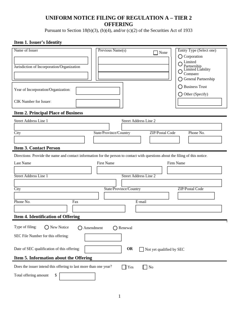 Uniform Reg A Tier 2 Notice Filing Form FINAL May25 | PDF | Zip Code ...