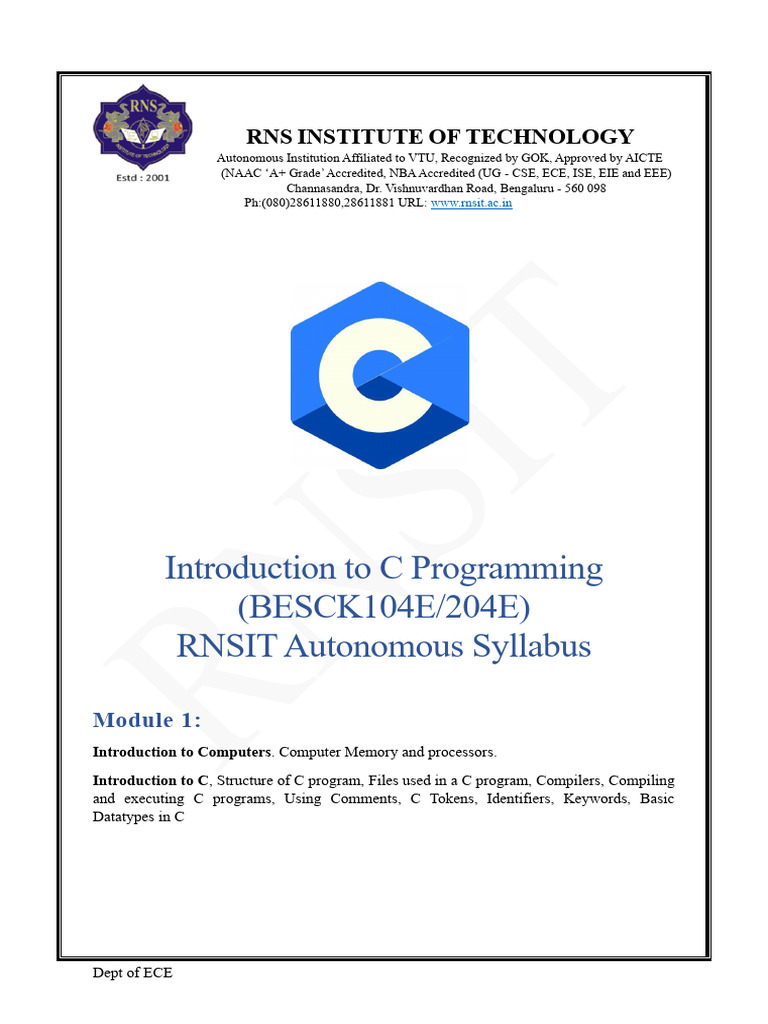 I2C Module 1 Introduction Computers and C | PDF | Random Access Memory | Computer Data Storage