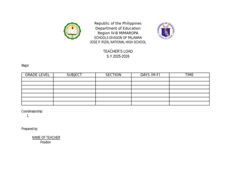 Teachers Load Template | PDF