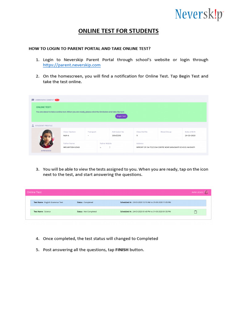 Parent Portal Login for Online Tests | PDF