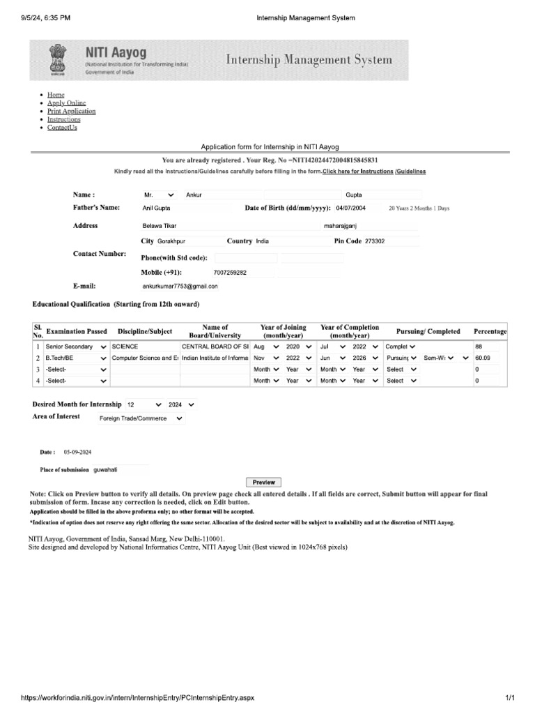 Niti Ayog Intership | PDF