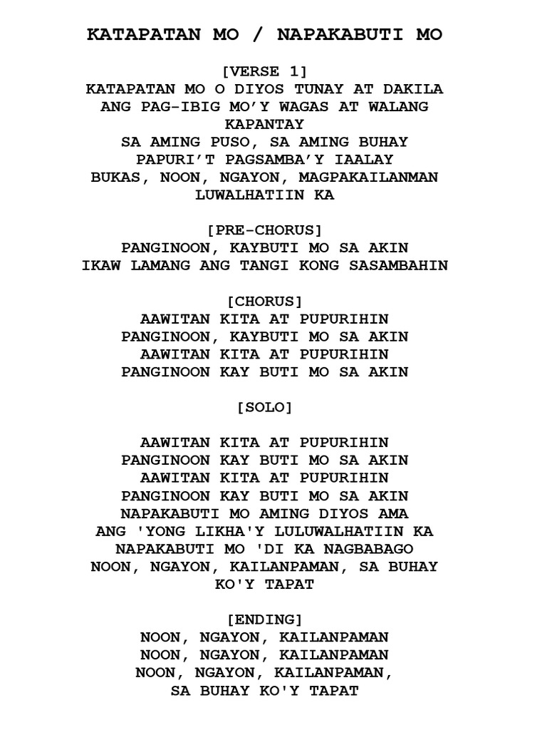 Katapatan Mo-Napakabuti Mo Lyrics | PDF