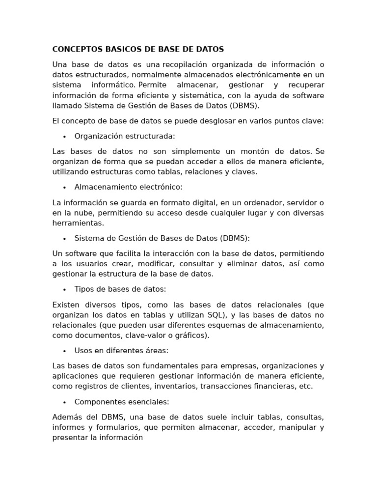 Conceptos Basicos de Base de Datos | PDF | Bases de datos | Base de datos relacional
