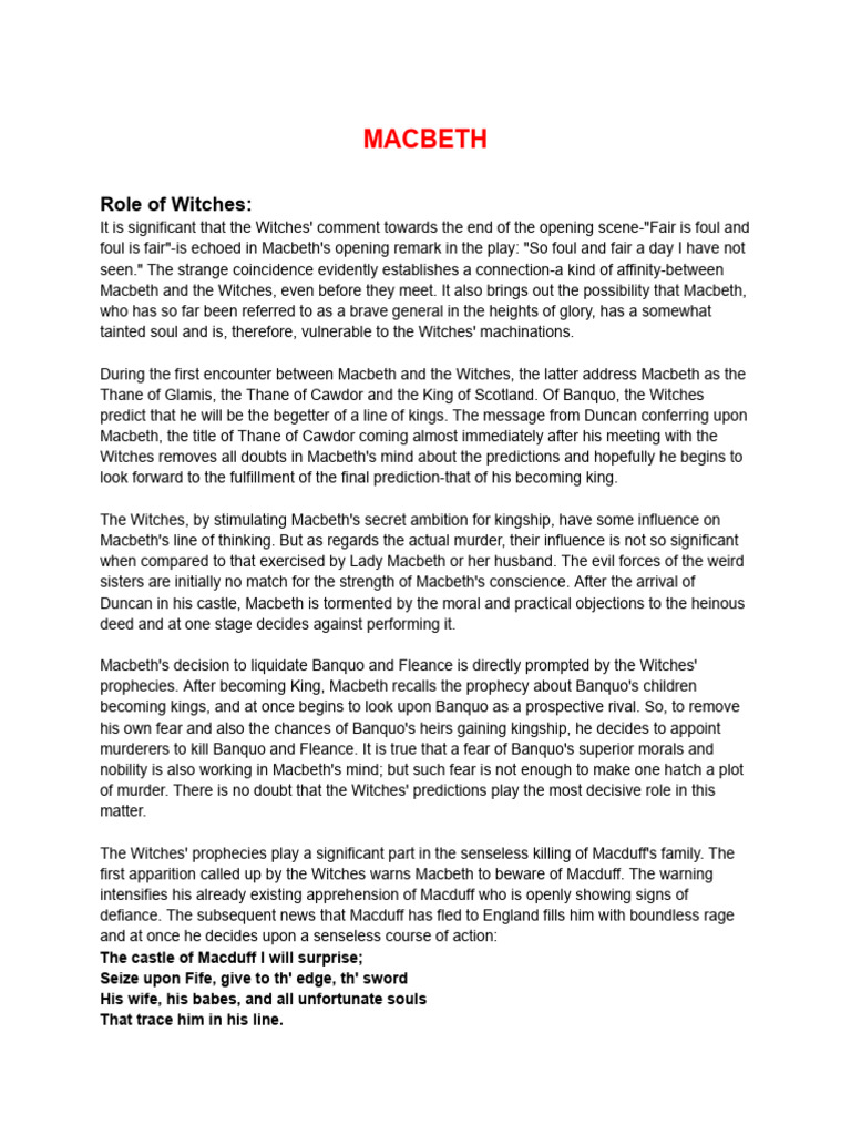 Macbeth (Witches) | PDF | Macbeth | Shakespearean Tragedies