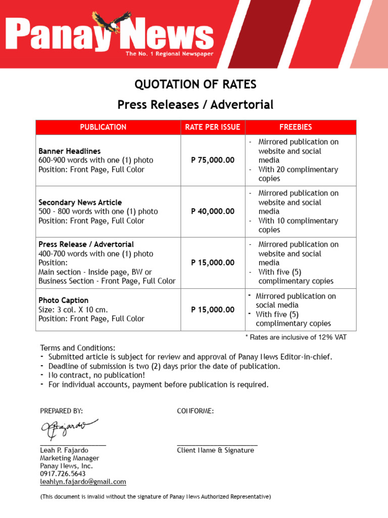 PN Advertorial Rate Card 2024 | PDF