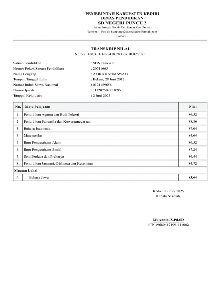Transkrip - AFIKA RAHMAWATI 4 | PDF