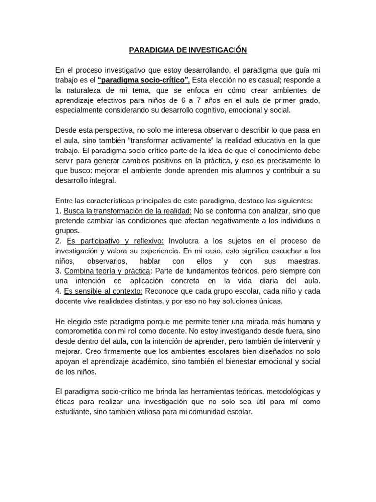 Paradigma Socio-Crítico en Educación Infantil | PDF