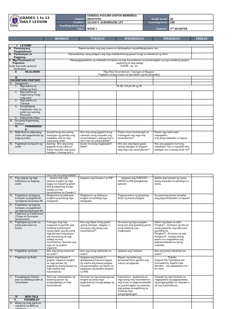 DLL - Esp 3 - Q2 - W1 | PDF