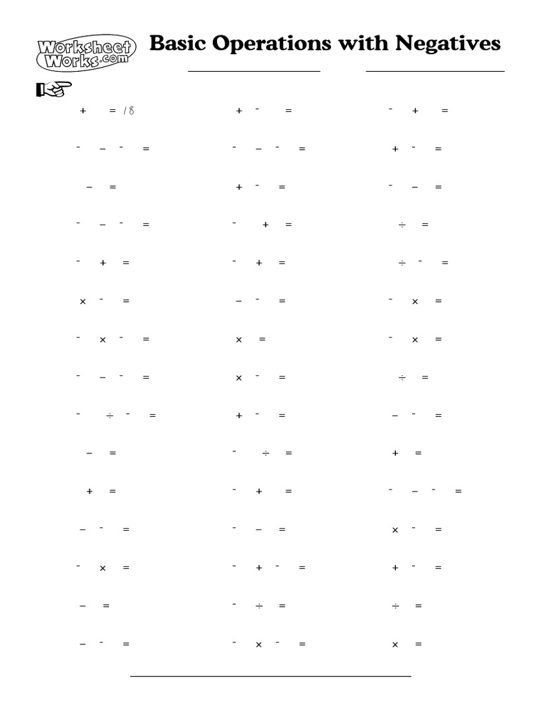 WorksheetWorks Basic Operations With Negatives 9 | PDF
