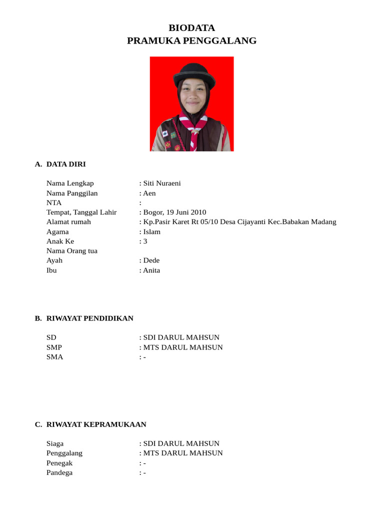 Biodata Pramuka | PDF