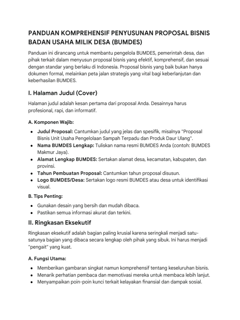 Panduan Proposal Bisnis BUMDES | PDF