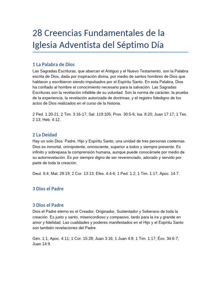 28 Creencias Fundamentales Adventistas | PDF | Dios | Dios el padre