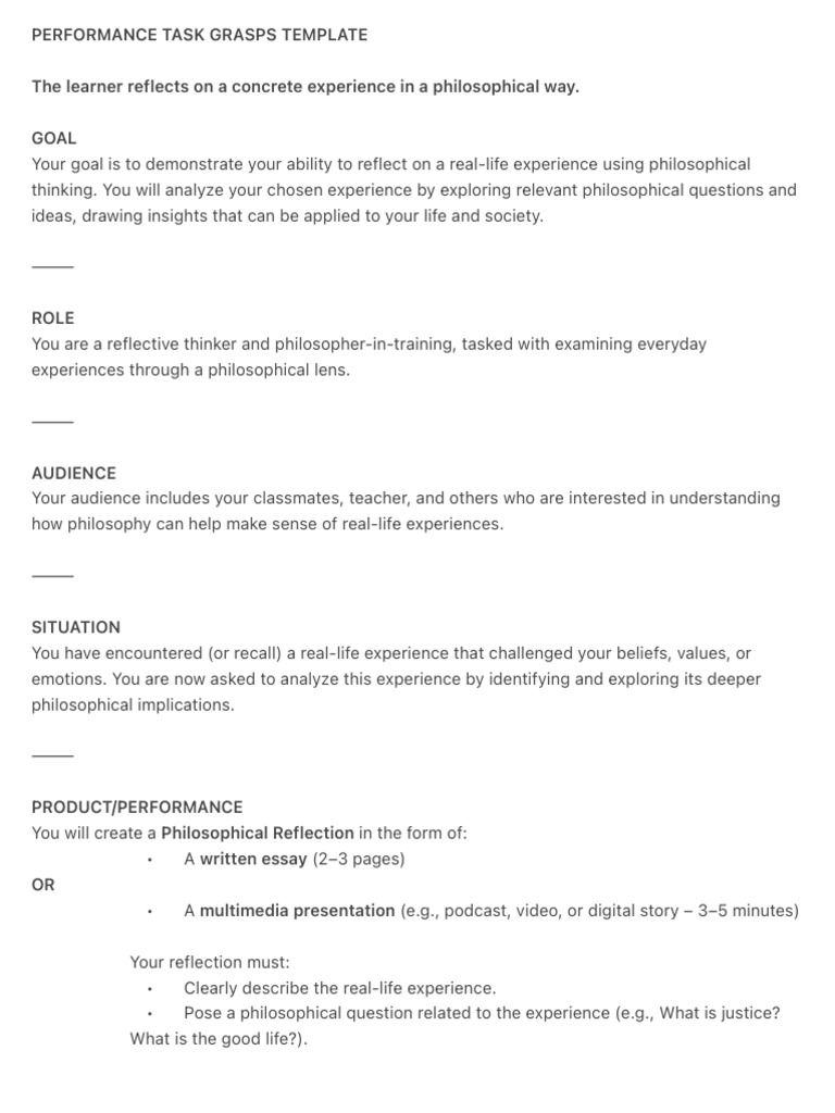 Performance Task Grasps Template | PDF