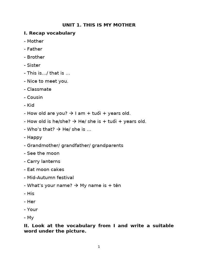 UNIT 1. Vocabulary Recap | PDF