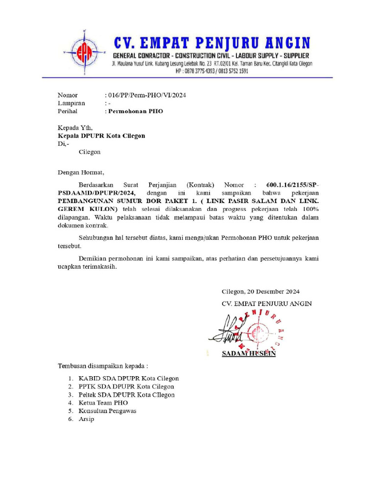 Surat Permohonan PHO Sumur Bor | PDF