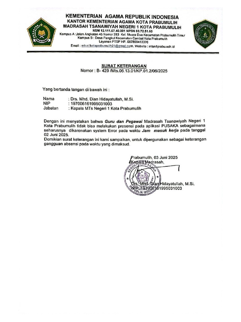 Absen Error TGL 2 Juni 2025 | PDF