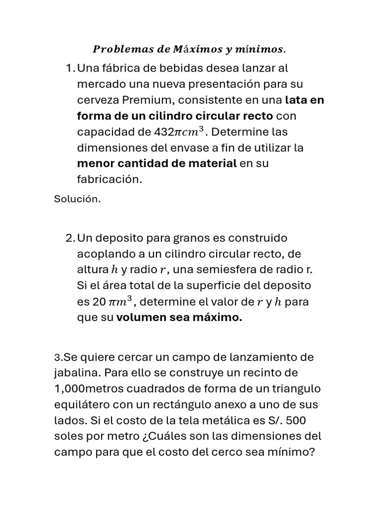 Problemas de Máximos y Mínimos | PDF