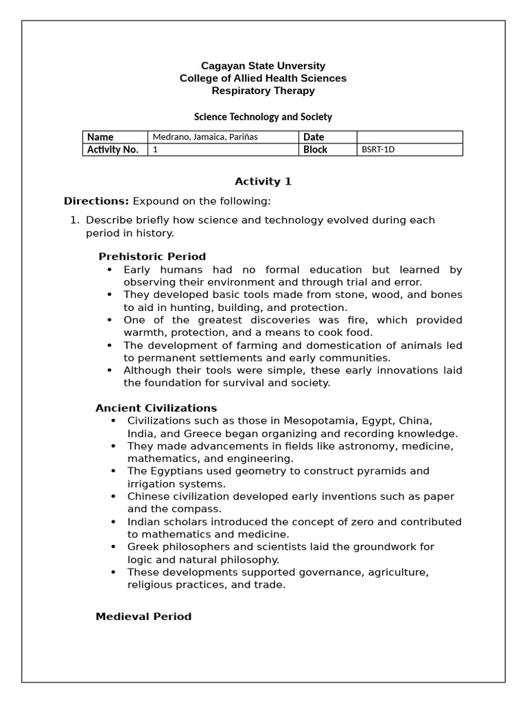 STS ACT.1 Medrano, Jamaica, P. | PDF | Science | Mathematics
