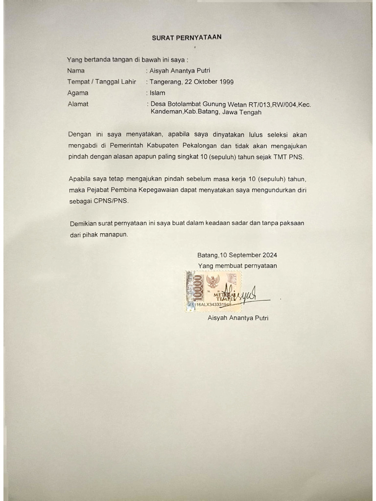 Scan Surat Tidak Pindah Aisyah | PDF