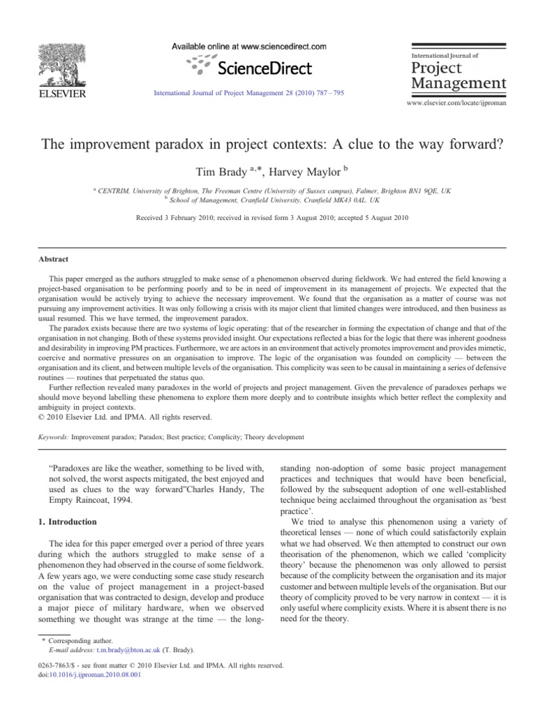 Understanding the Improvement Paradox | PDF | Rationality | Theory