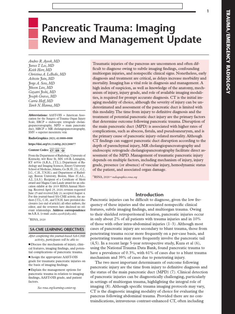 Pancreatic Trauma Imaging Review and Management Update | PDF | Pancreas ...