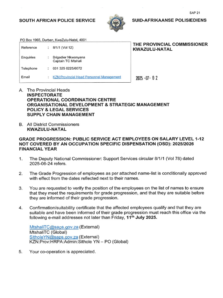 Grade Progression - Psa On Salary Level 2-12 (Osd) 2025.2026 Fin Year | PDF