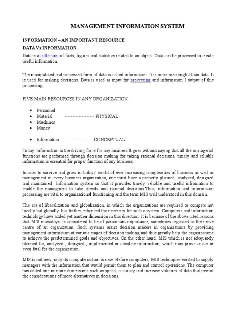 Mis - Unit1 | PDF | Management Information System | Information System