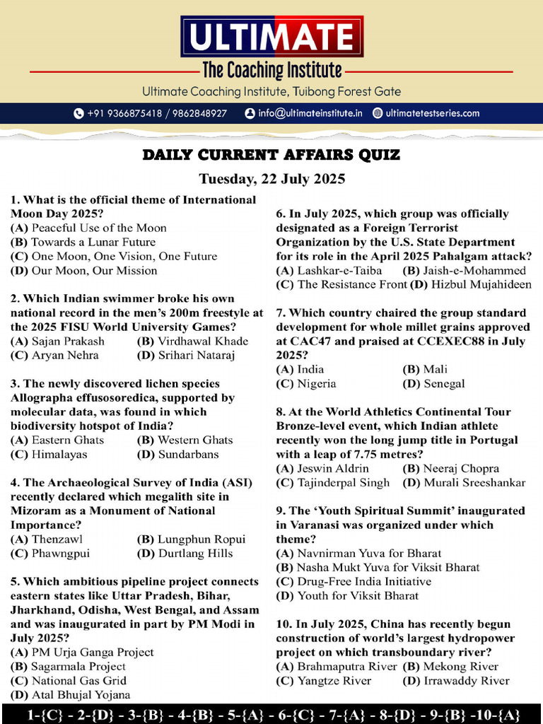 Daily Quiz 22.07.2025 | PDF