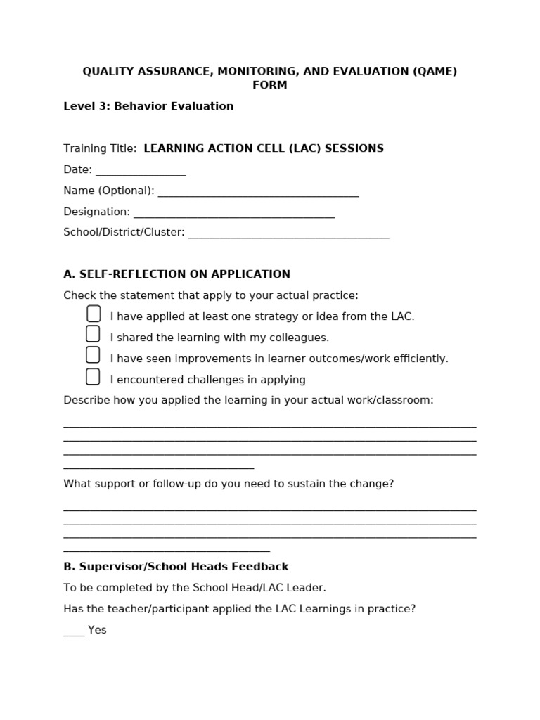 QAME Form for LAC Session Evaluation | PDF