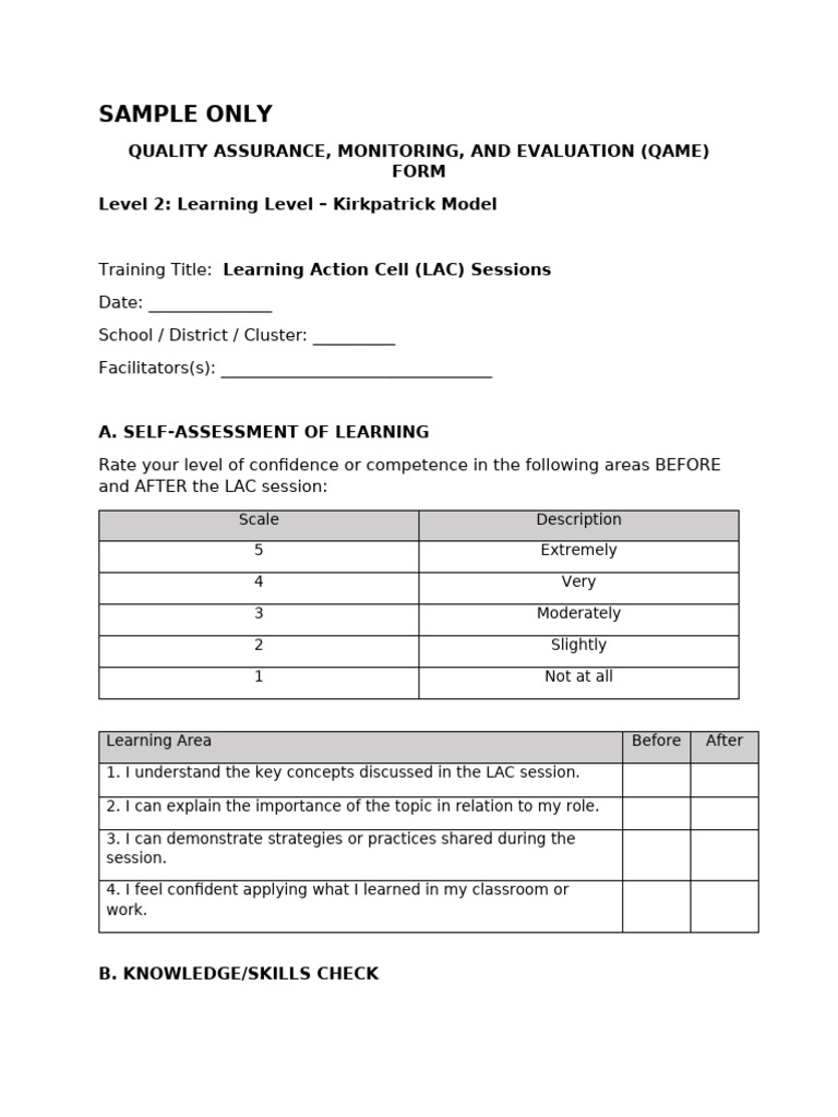 QAME Form for Learning Action Cells | PDF